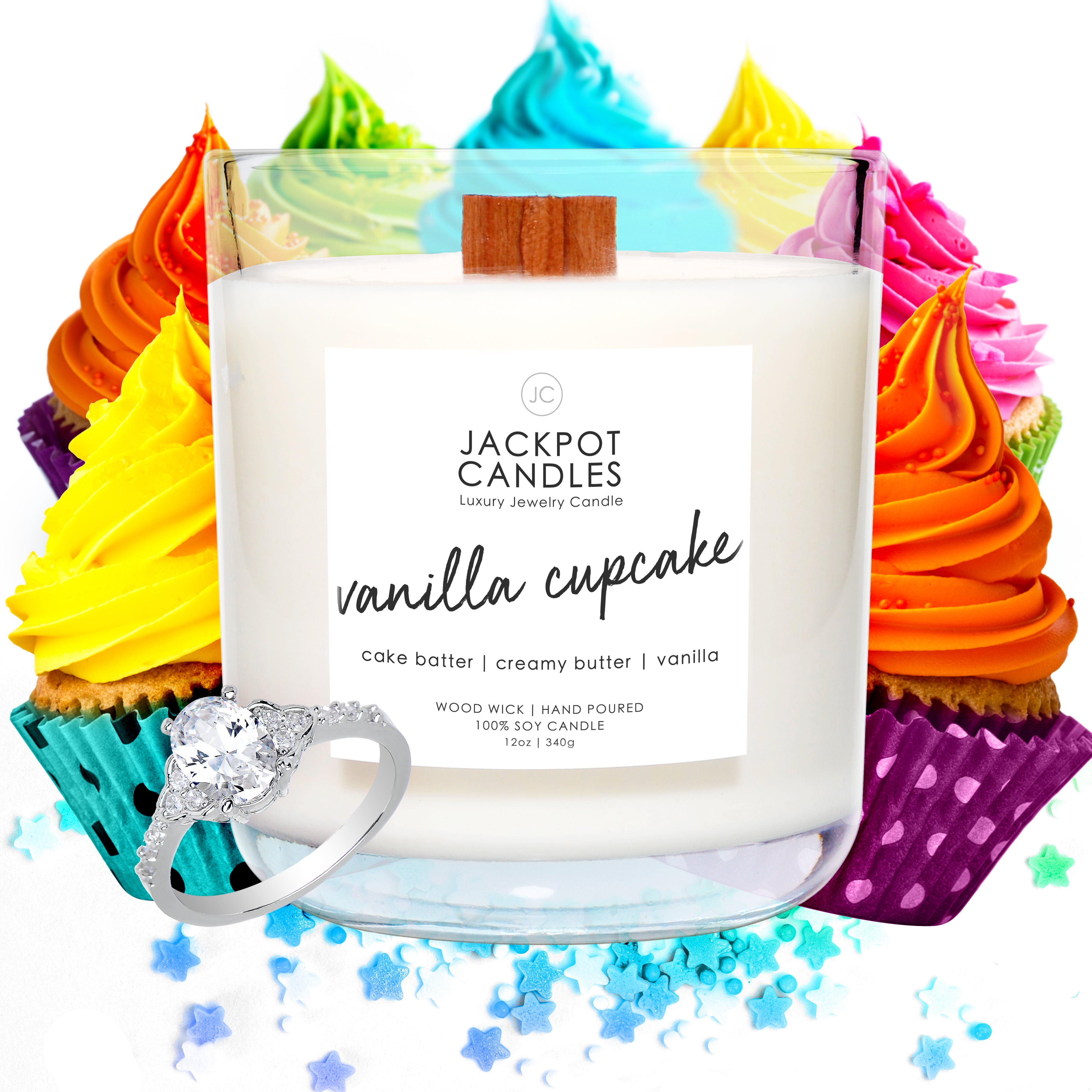 Vanilla Cupcake Wooden Wick Candle - Jackpot Candles
